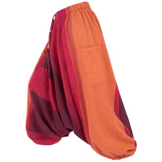 Kunst und Magie Unisex Haremshose OneSize mehrfahrbig Hippie Goa Fair, Größe:One Size, Farbe:Orange/Rot