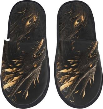 Generic Dragon De Feu Noir Et Or Homme Femme Slippers Confortable Chaussons Antid&eacute;rapantes Pantoufles Pour Ext&eacute;rieur Maison Automne M