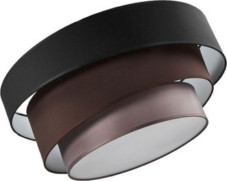 Lindby Textil Deckenleuchte rund 56 cm, Deckenlampe Stoff Schwarz Braun Grau 3x E27 max. 60W ohne Leuchtmittel Schlafzimmerlampe Wohnzimmerlampe
