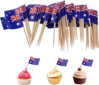 Generic Flage Zahnstocher 100pcs Mini Australien Fahnen auf St&ouml;cken Food Fahnen Zahnstocher Cupcake Toppers Mini Cocktail Stick Flagge Dekor f&uuml;r Independence 