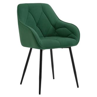 Woltu Chaise de Salle &agrave; Manger, Chaise de Cuisine Rembourr&eacute;e avec Dossier, Accoudoirs, Pieds en M&eacute;tal, pour Salon, Bureau, Coiffeuse, en Velours, Vert fonc&eacute;