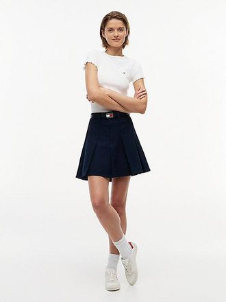 Tommy Hilfiger Minijupe en toile d&eacute;lav&eacute;e pliss&eacute;e