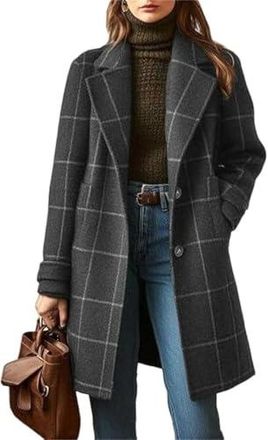 Generic Trench dhiver &agrave; col crant&eacute; pour femme - Col crant&eacute; - Col crant&eacute; - Col crant&eacute; - Simple boutonnage - M&eacute;lange de laine - Veste mi-longue - Caban, gris, X