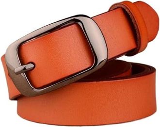 Generic Ceinture en cuir de vachette pour femme, boucle ardillon, mode décorative, polyvalente, noir/marron, 105 cm