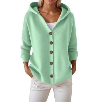 Generic Sweat-shirt surdimensionné pour femme, coupe ample, décontracté, manches longues, boutons, sweatshirts à capuche pour lautomne et lhiver, vert clair, 