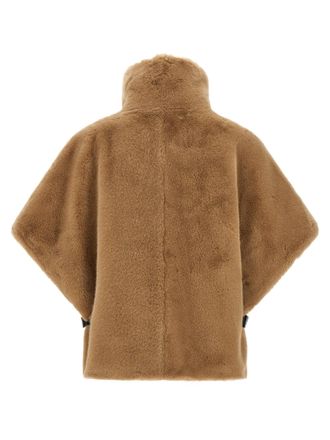 Pinko Fur-Effect Wool Cape - Camel