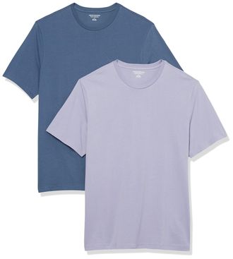 Amazon Essentials Herren Kurzärmeliges T-Shirt mit Rundhalsausschnitt aus Baumwolle - Regular Fit, 2er-Pack, Lavendel/Verwaschenes Blau, XXL