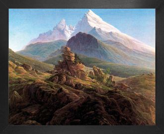 1art1 Caspar David Friedrich Poster Kunstdruck Bild und MDF-Rahmen - Der Watzmann, Um 1824-1825 (50 x 40cm)