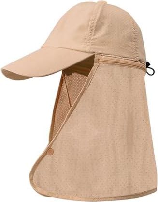 Generic Chapeau de soleil à large bord pliable avec châle pour homme, kaki, Taille unique