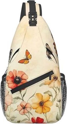 Generic Sac &agrave; dos &agrave; bandouli&egrave;re pour homme avec fleurs et papillons