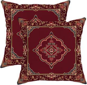 Generic Dekorative Kissenbezüge, 2er-Set, Weinrot, Ornament-Design, festliche Muster, Vintage-Stil, dekorative Bezüge für Wohnzimmer, Sofa, Bett, Couch, 50,8 