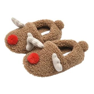 UPKOCH Pantoufles dInt&eacute;rieur dHiver &agrave; Semelle Souple Chaudes et Silencieuses Motif &Eacute;lan de No&euml;l Taille 38-39 Couleur Marron Mod&egrave;le Adulte Confort Thermique p