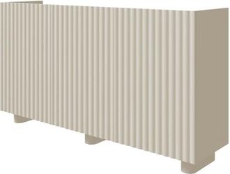 Selsey Kommode Fiorra 84×144×38,8 cm - Grau-Beige Sideboard mit Push-to-Open, 3 Fächer, modernes Design, ovale MDF-Füße (12 cm), ideal für Esszimmer