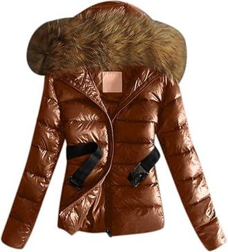 Generic Vestes 2026 pour femmes 2024 Automne et hiver Veste &agrave; capuche matelass&eacute;e l&eacute;g&egrave;re en duvet chaud matelass&eacute;, caf&eacute;, XXL