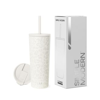 Simple Modern Thermobecher mit Strohhalm und Deckel | Trinkbecher mit Henkel Wiederverwendbare Edelstahl | Geschenke f&uuml;r Frauen und M&auml;nner | Classic | 710ml | Cream