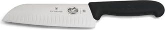 Victorinox by Swiss Army Fibrox Couteau Santoku avec lame alv&eacute;ol&eacute;e, Couteau de cuisine japonais pour viande, poisson et l&eacute;gumes, 17 cm, Tranchant, Inox, Noir