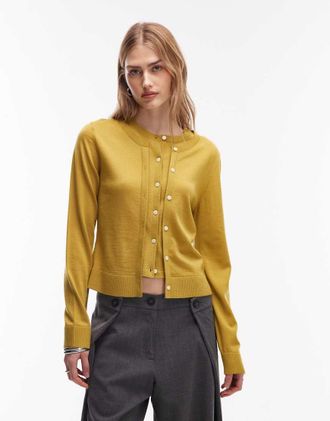 & Other Stories Zweilagige Strickjacke aus reiner Wolle in Senfgelb