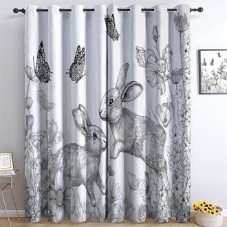 Generic Rideaux occultants Gris pour Salon, 140L X 240H cm 2 Panneaux Thermique occultants avec Motif Minimaliste Floral Animal Papillon - pour Chambre à Couc