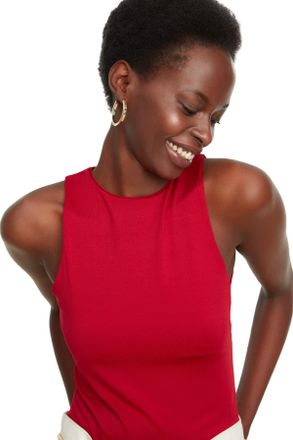 Trendyol Damen Gestrickter K&ouml;rper Mit Dunklen Nieten T-Shirt, Burgundy, S EU