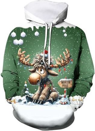 Generic Pull de Noël 2025 pour homme, nouveauté moche imprimé graphique 3D sweatshirt, pull décontracté pour fêtes de fin dannée, pull à capuche avec poche, v