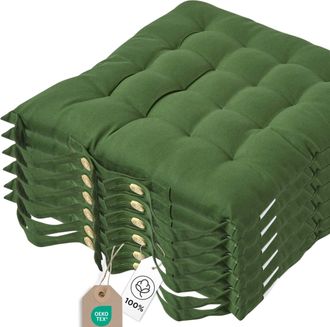 Homescapes 6er Set Stuhlkissen 40x40 cm olivgrün - Sitzkissen Outdoor/Indoor mit Baumwollbezug, Sitzpolster waschbar und Oeko-TEX-Zertifiziert für Esszimmer-, Kü
