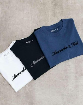 Abercrombie & Fitch Lot de 3 t-shirts &agrave; inscription logo - Noir/blanc/bleu marine-multicolore