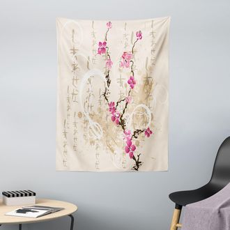 Abakuhaus japanisch Wandteppich, Letters Sakura Blumen aus Weiches Mikrofaser Stoff Waschbar ohne Verblassen Digitaldruck, 110 x 150 cm, Rosa Beige
