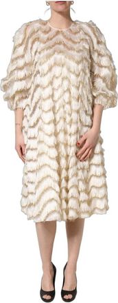 Dolce & Gabbana Femme, Robes, Blanc, Taille: 34 FR Robe Midi Trap&egrave;ze &agrave; Franges Superpos&eacute;es