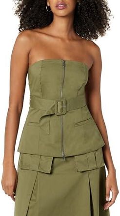 The Drop Haut pour Femme, Sans Bretelles, Fermeture Éclair sur le Devant, avec Ceinture, par @ieshathegr8, Kaki (Martini Olive), 4XL Grande Taille