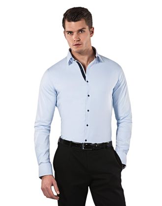 Vincenzo Boretti Herren Hemd Body-fit (besonders Slim-fit tailliert) Uni b&uuml;gelleicht eisblau/dunkelblau 39-40