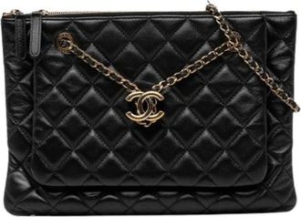 Chanel Sac bandouli&egrave;re matelass&eacute; en cuir dagneau Pre-owned - Femme - Pre-owned - Noir - Taille: ONE Size