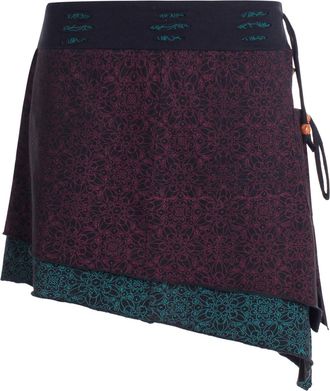 vishes Alternative Bekleidung - Damen Mini-Rock Baumwolle Blumen-Muster extra breiter Bund mit Kordel-Zug und Taschen schwarz-rot 40-42