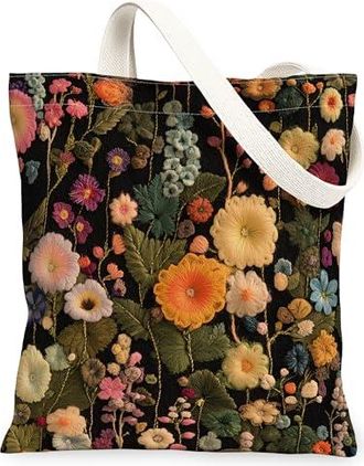 Generic Sac fourre-tout en toile de rose tr&eacute;mi&egrave;re printani&egrave;re pour le shopping, 33 x 38 cm, motif floral, r&eacute;utilisable, sac d&eacute;picerie pour femme, amusant vint
