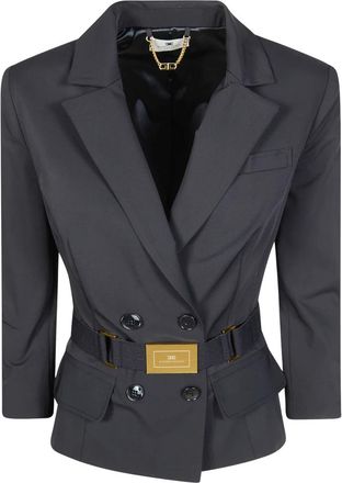 Elisabetta Franchi Femme, Vestes, Noir, Taille: 40 FR Veste Technique Bi-&eacute;lastique