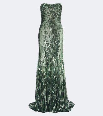 Jenny Packham Robe longue bustier Kimi &agrave; sequins