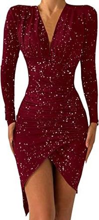 Generico Robe à paillettes pour femme, courte, cérémonie, robe de cérémonie, femme, paillettes, dentelle, mini robe de Noël, robe de Nouvel An pour cocktail, r