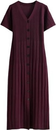 Generic Robe amincissante d&eacute;t&eacute; d&eacute;contract&eacute;e &agrave; manches courtes et col en V pour femme, violet, Taille unique