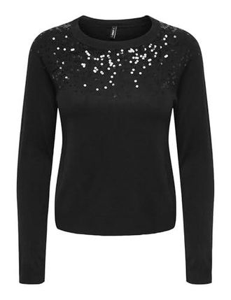 Only Onlstarry Ls Sequin O-Neck KNT, Noir, M Femme