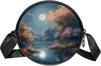 Generic Petit sac &agrave; bandouli&egrave;re Circle Beauty pour femme, petit sac &agrave; bandouli&egrave;re avec fermeture &eacute;clair, bretelles r&eacute;glables, sac &agrave; main rond d&eacute;contract&eacute; pour