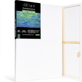Elan Keilrahmen Leinwand 80x120 3er Set, 100% Baumwolle Leinwand zum Bemalen Gro&szlig;, Leinw&auml;nde f&uuml;r Acrylfarben 280GSM, Leinw&auml;nde Gro&szlig;, Keilrahmen 80x120