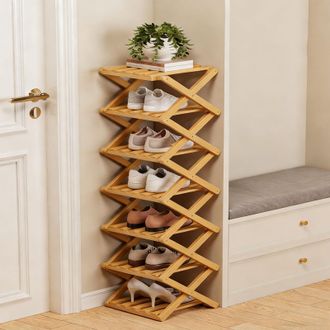 Generic 9-St&ouml;Ckiges Bambus-Schuhregal, Faltbar, Vertikal Zusammenklappbar, Platzsparend, Robust und Stabil, Leicht Zu Reinigen, for Eingangsbereich, Kleidersc