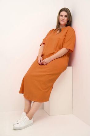 Kaffe Curve Kleid KCmayi Damen Große Größen Kleid Kurzarm Lang Casual V-Ausschnitt 50, Vermillion Orange 50