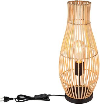 Globo Lighting LED Tischleuchte Bambus Tischlampe Korbgeflecht natur Beistellleuchte Boho Holz, Metall schwarz, 7W 720lm warmweiß, DxH 19,5x47,5 cm