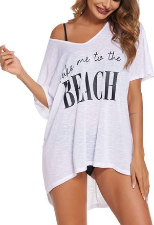 Ekouaer AIMAGE Pareos Strandkleider F&uuml;r Damen Strandponcho Bademode Sommer Badeanzug Bikini Cover Up Blau Badekleid Boyfriend-Stil Oversize Strandbluse Lose,W