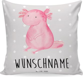 Mr. & Mrs. Panda Personalisiertes Kissen Axolotl Niedlich - Personalisierte Geschenke, personalisiert, Fr&ouml;hlich, Lebensweisheit, Weisheit, Kissenbezug, Zufrieden, mit 