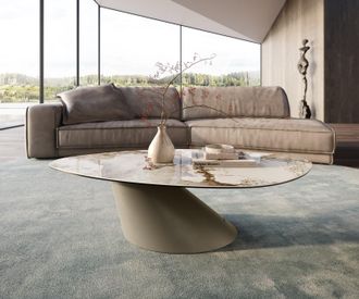 DELIFE Couchtisch Edge Organisch 140x76 cm Keramik Minas Melange Conis Metall Effektfinish Titan, Couchtische