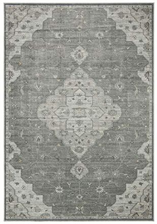 Safavieh Traditionell Teppich für Wohnzimmer, Esszimmer, Schlafzimmer - Vintage Collection, Kurzer Flor, Silber und Elfenbein, 160 X 229 cm