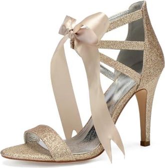Generic Chaussures De Mariee Femme Bout Ouvert Btide Cheville Boucle Stylet Talons Sandales Mari&eacute;e Bal &Eacute;t&eacute; Sandale Talon 10.5Cm,Champagne,41 EU
