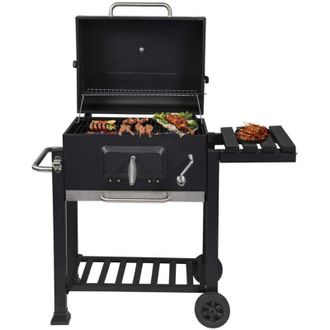 Woltu Woltu - Barbecue au Charbon de Bois, 113x45,5x100cm, Barbecue r&eacute;glable en Hauteur et avec Roues, Noir