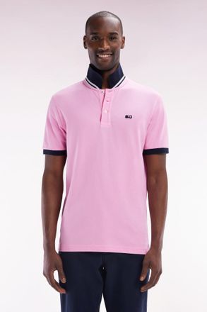Eden Park Polo &Agrave; Manches Courtes En Piqu&eacute; Coton Rose Broderie Tricolore Coupe Droite